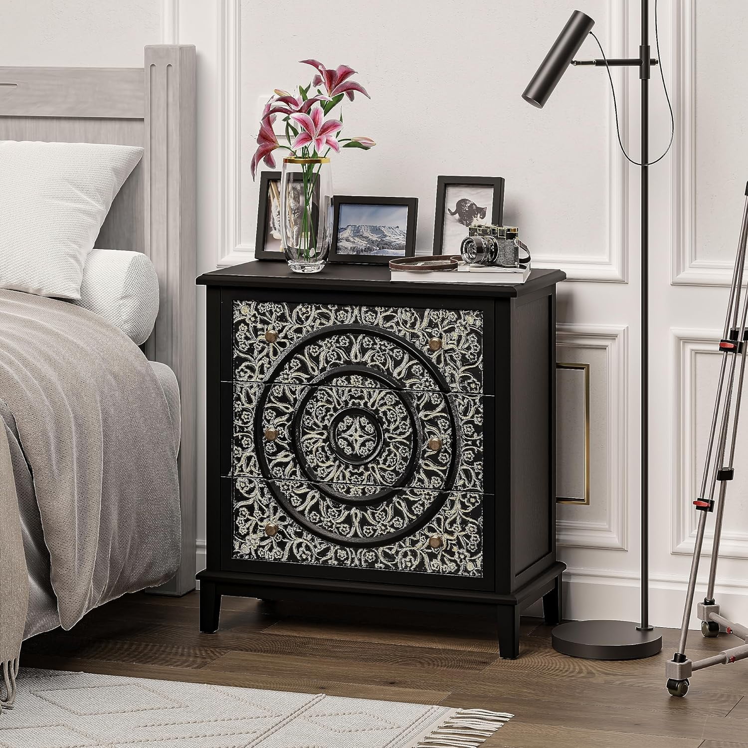 3-Drawer Fully-Assembled Flower Motif Dresser for French Country ...