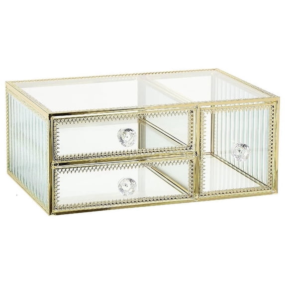 3 Drawer Glass Organizer - Elegant Vanity Storage with Touch of Gold ...