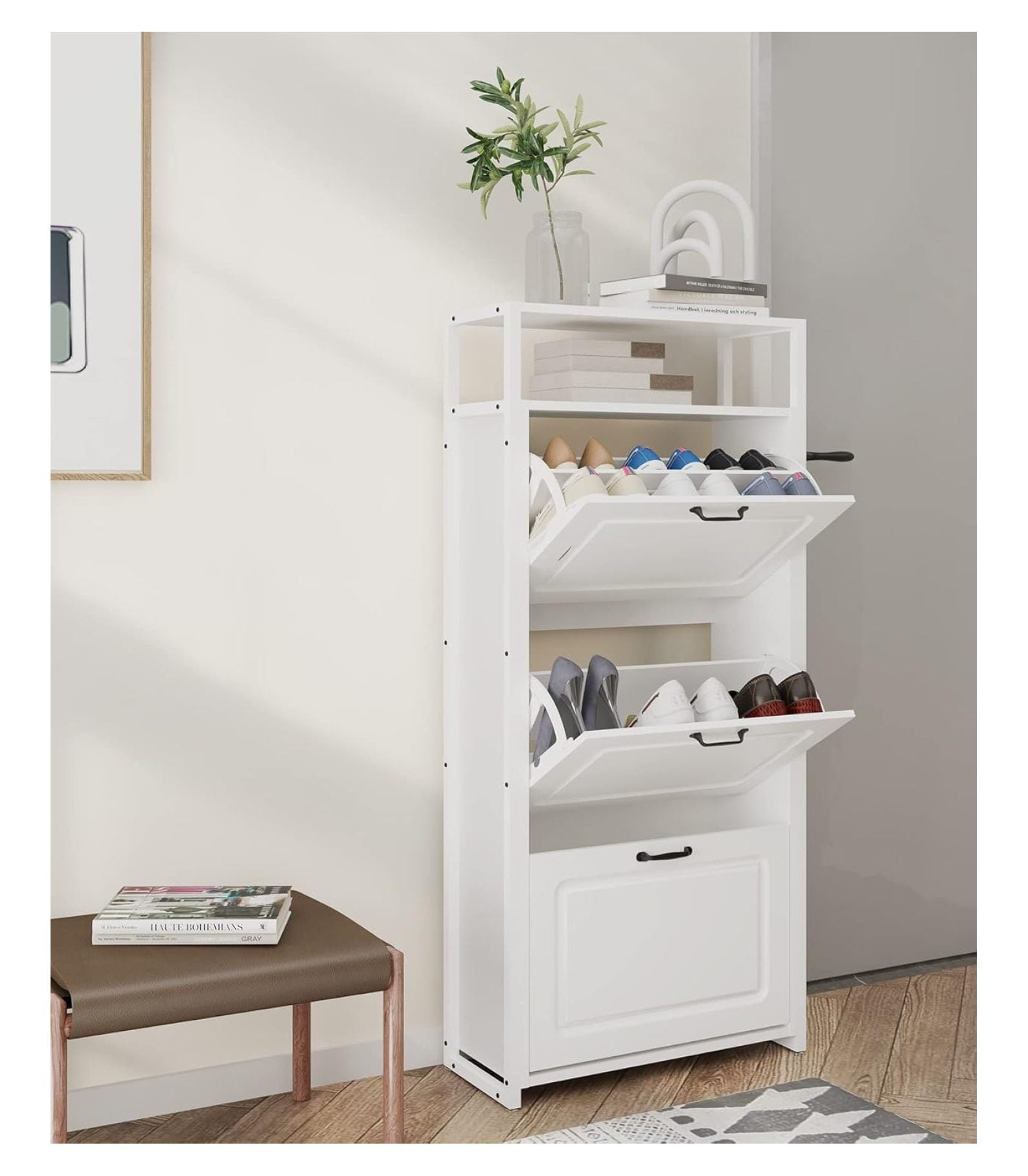 3 Drawer Industrial Shoe Cabinet, Slim Freestanding Wood Shoe Rack ...