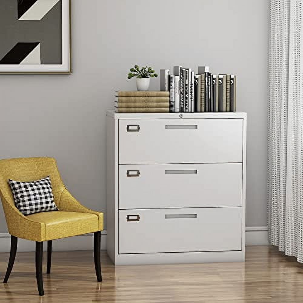 3 Drawer Lateral File Cabinet with Lock,Black Lateral Filing Cabinet ...