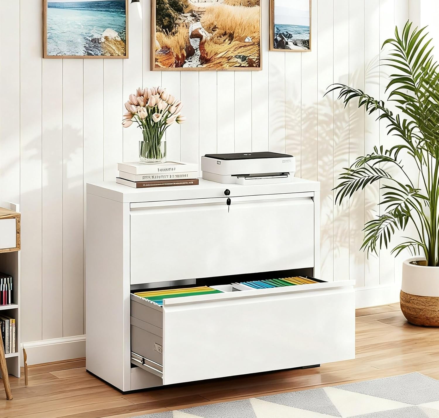 3-Drawer Lateral File Cabinet with Lock, Black Metal Filing Cabinet for ...