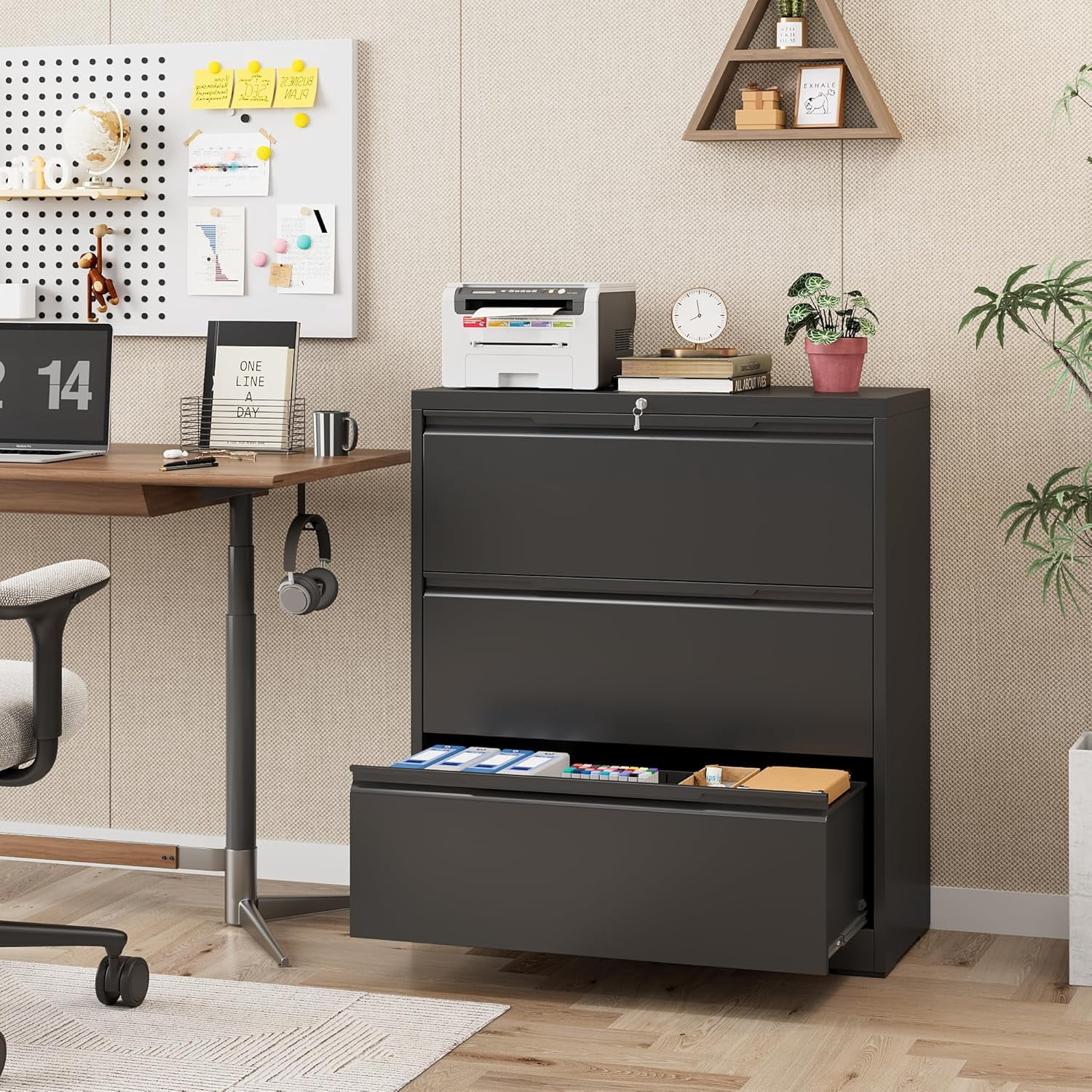 3 Drawer Lateral File Cabinet with Lock, Heavy-Duty Metal Filing ...