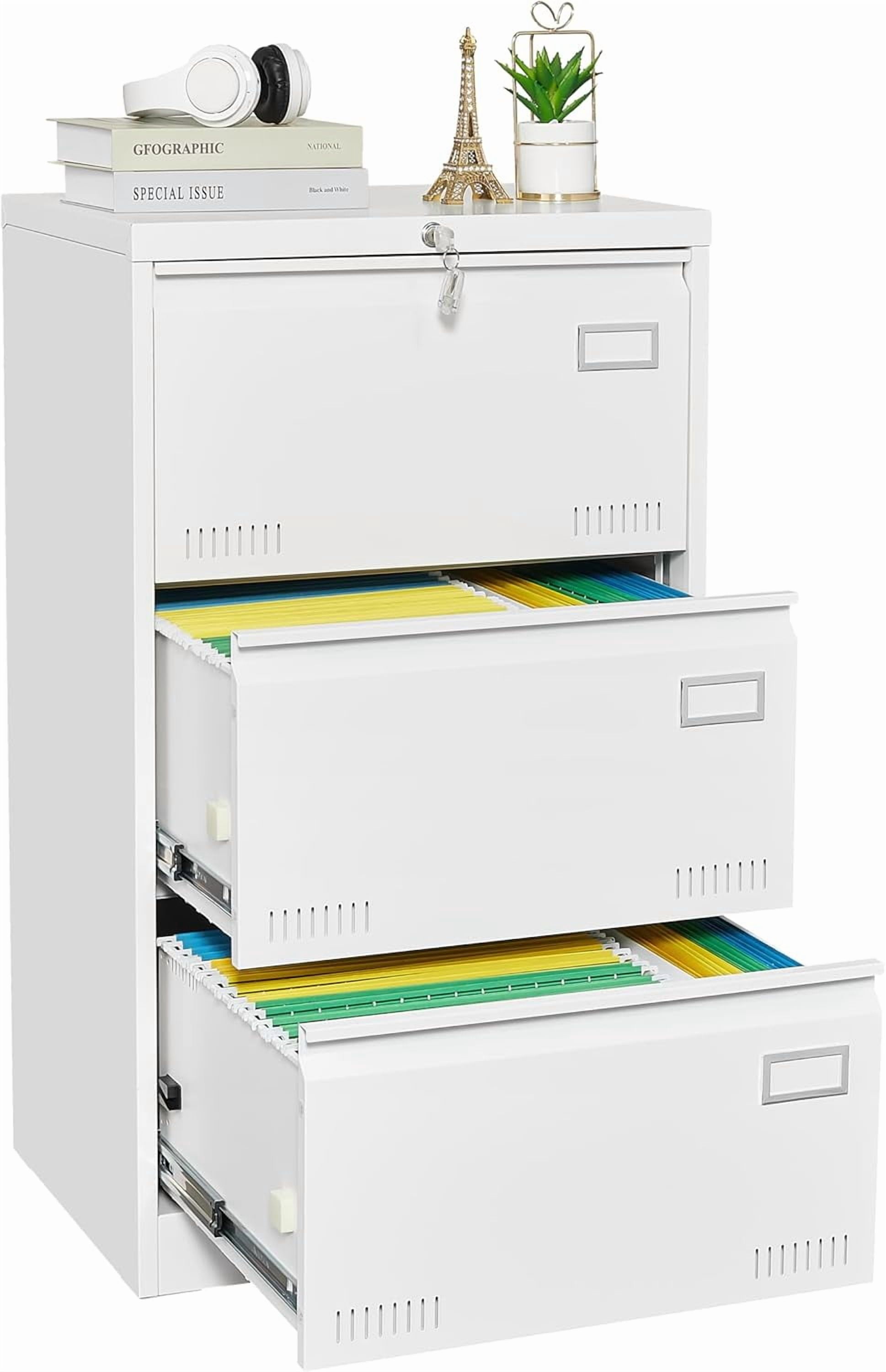 3 Drawer Lateral File Cabinet with Lock for Home Office Metal Filing ...