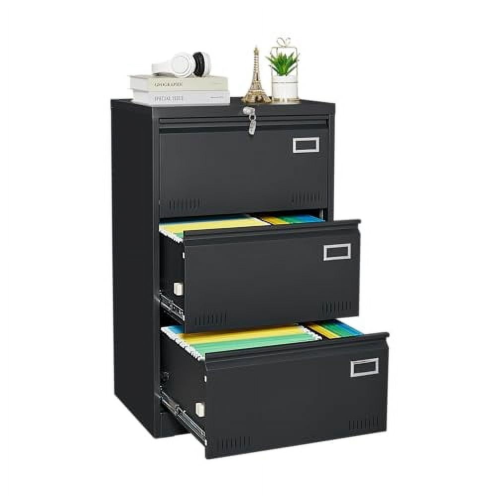 3 Drawer Lateral File Cabinet with Lock, Metal Filing Cabinet for Home ...