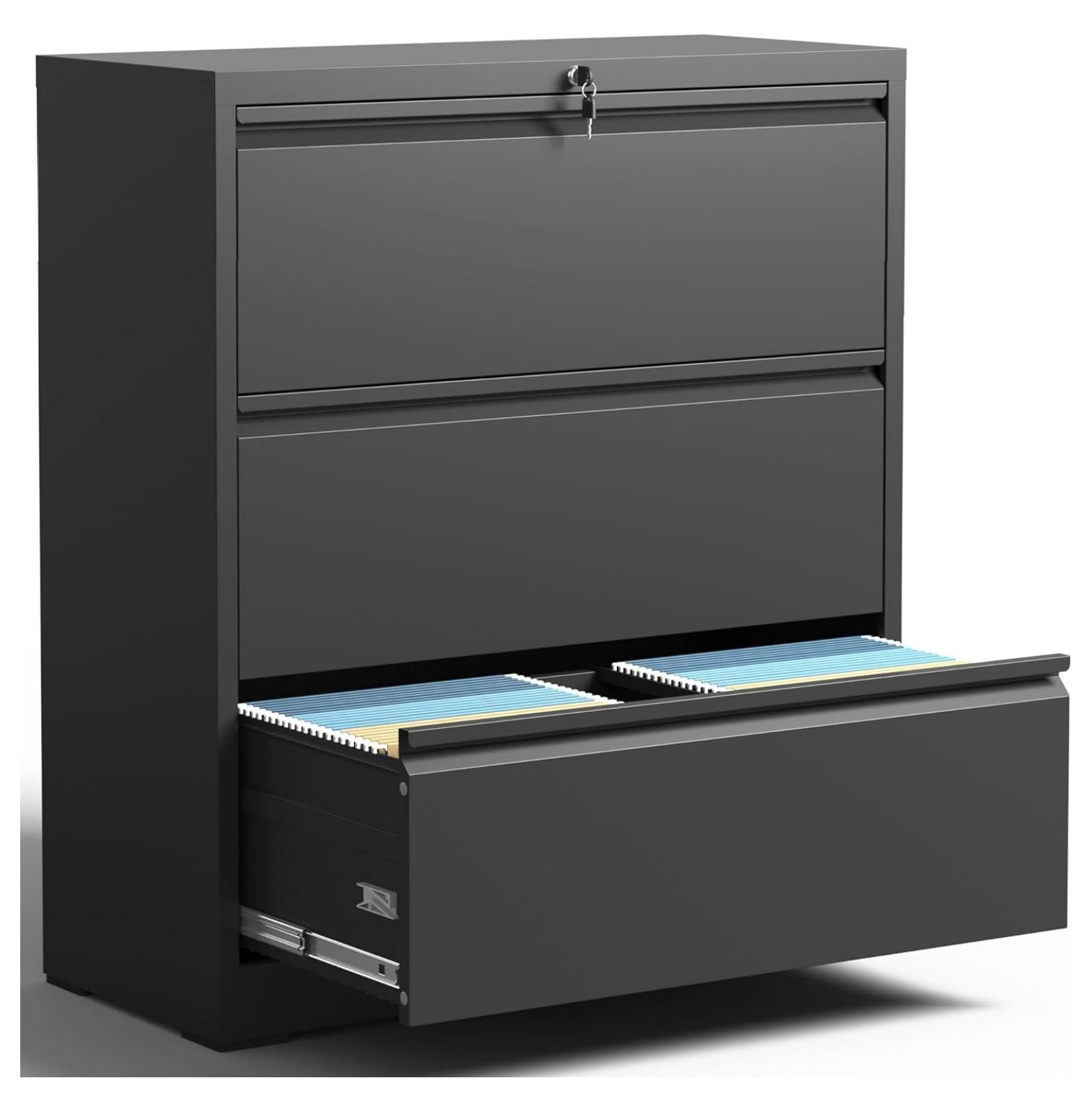 3 Drawer Lateral File Cabinet with Lock, Metal Filing Cabinets for Home ...