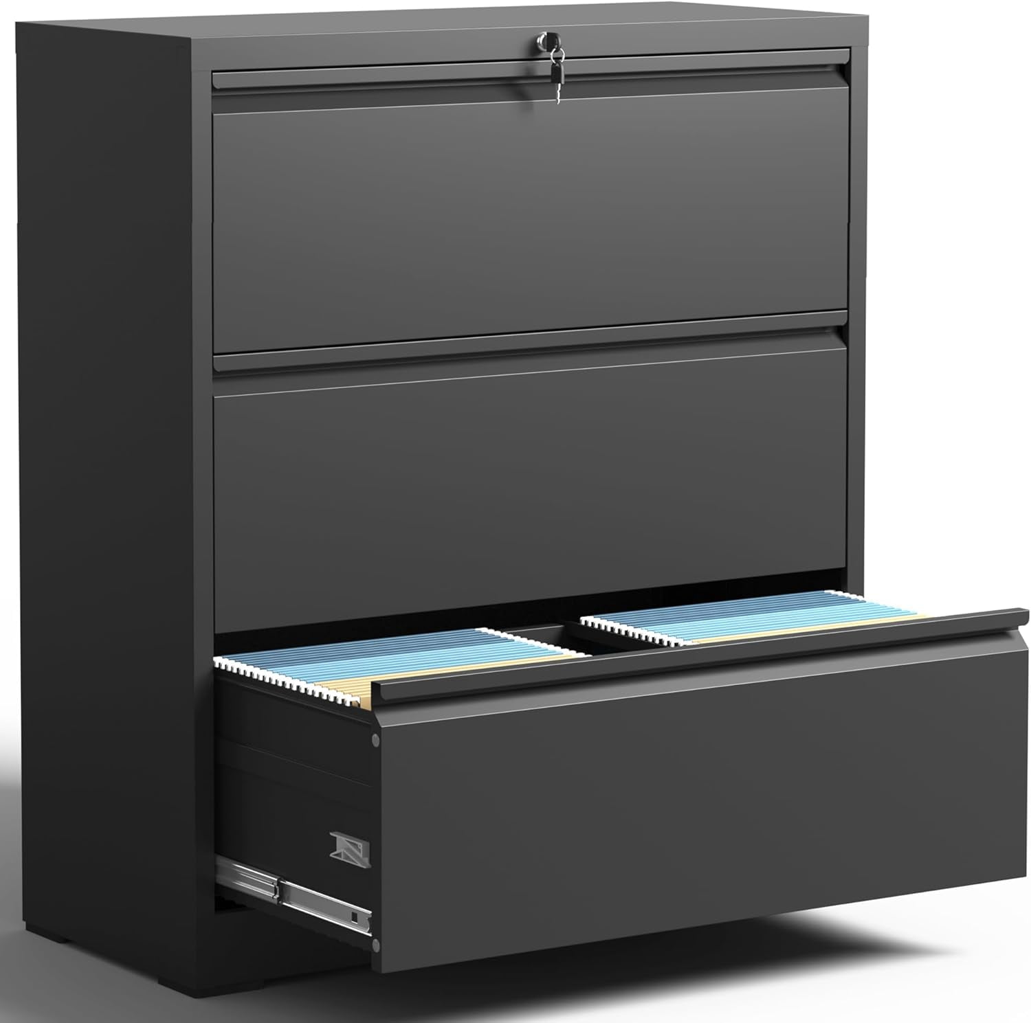 3 Drawer Lateral File Cabinet with Lock, Metal Filing Cabinets for Home ...