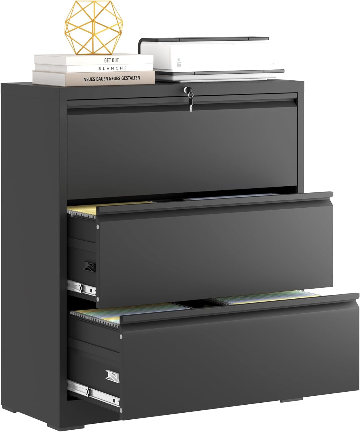 3 Drawer Lateral File Cabinet with Lock, Metal Filing Cabinets for Home ...