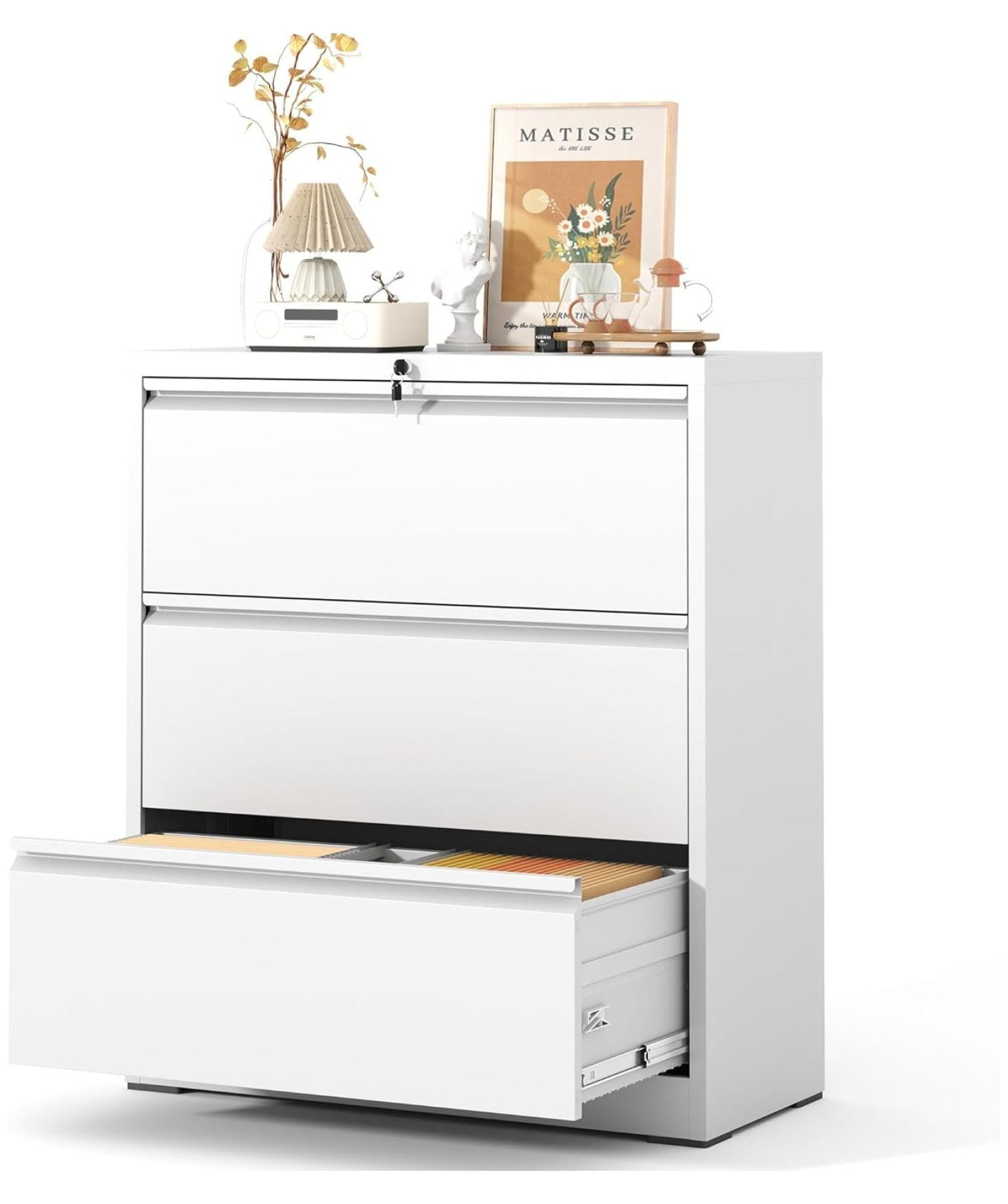 3 Drawer Lateral File Cabinet with Lock, Metal Lateral Filing Cabinet ...
