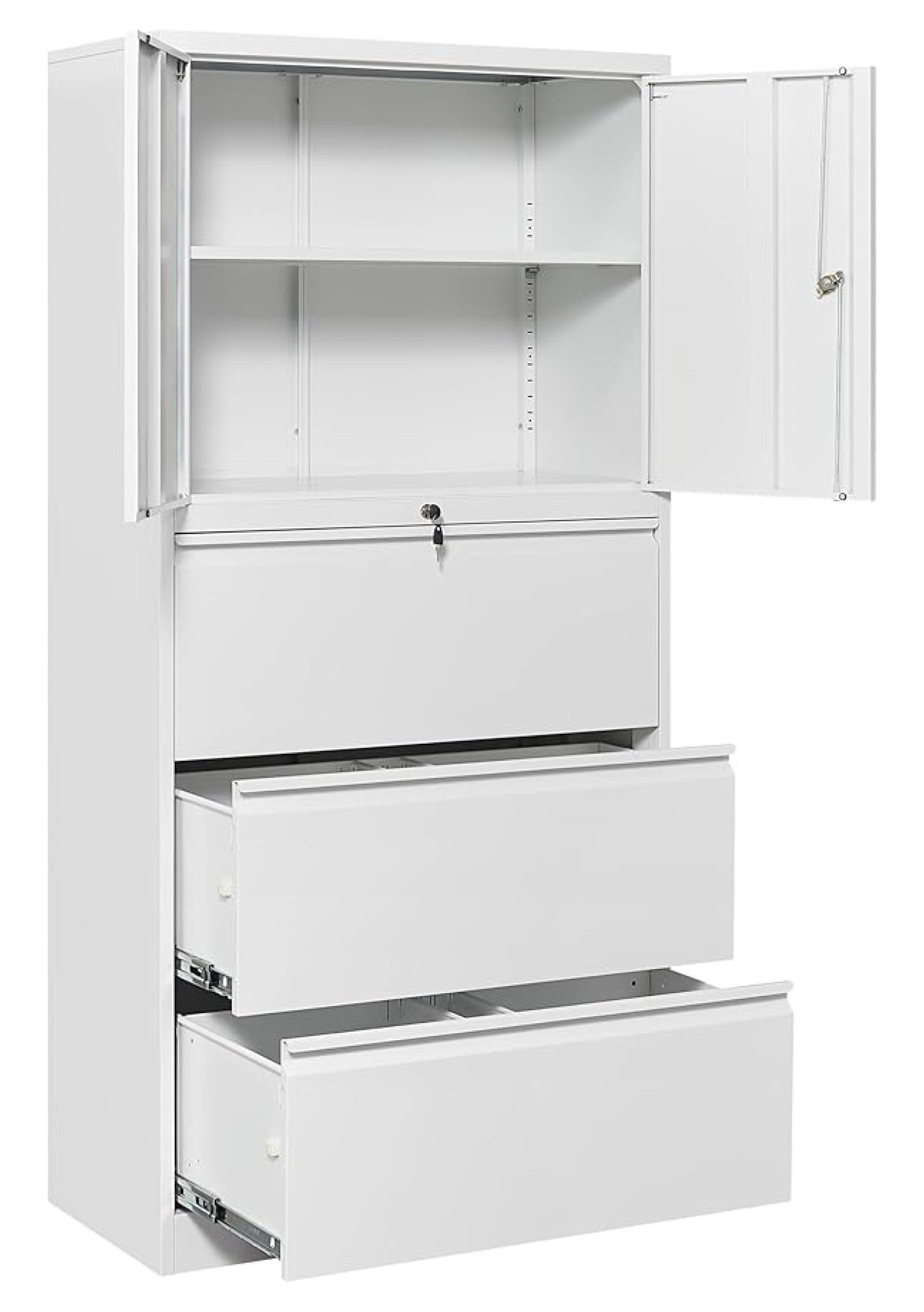 3 Drawer Lateral File Cabinet with Lock and Shelf,White Metal Filling ...