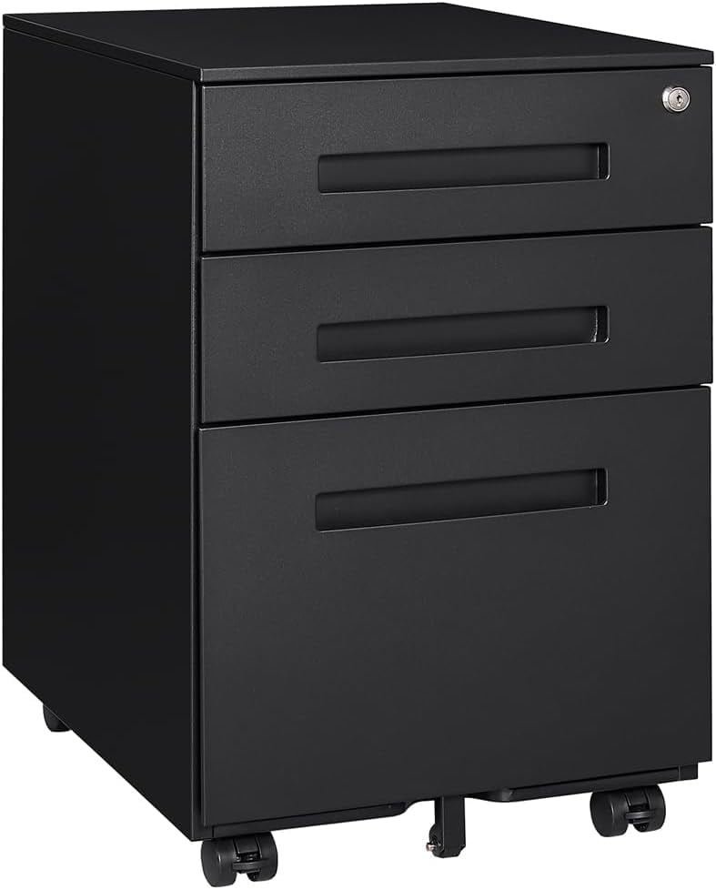 3 Drawer Locking File Cabinet, Under Desk Metal Filing Cabinet for ...