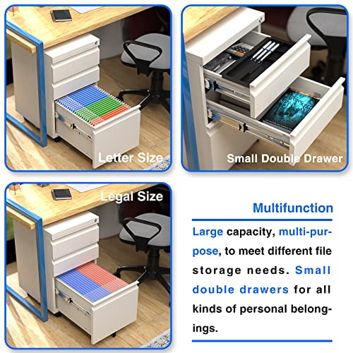 3-Drawer Locking Metal File Cabinet for Home Office,Easy to Move ...