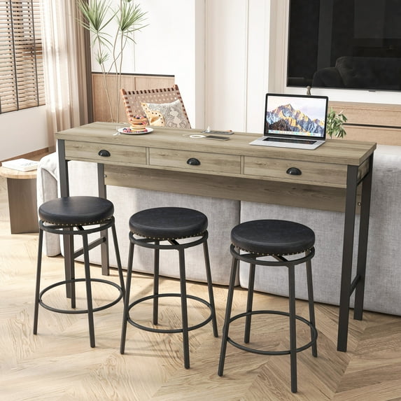 3-Drawer Long Table and Chair Set | Power Outlets, Swivel Feature for ...