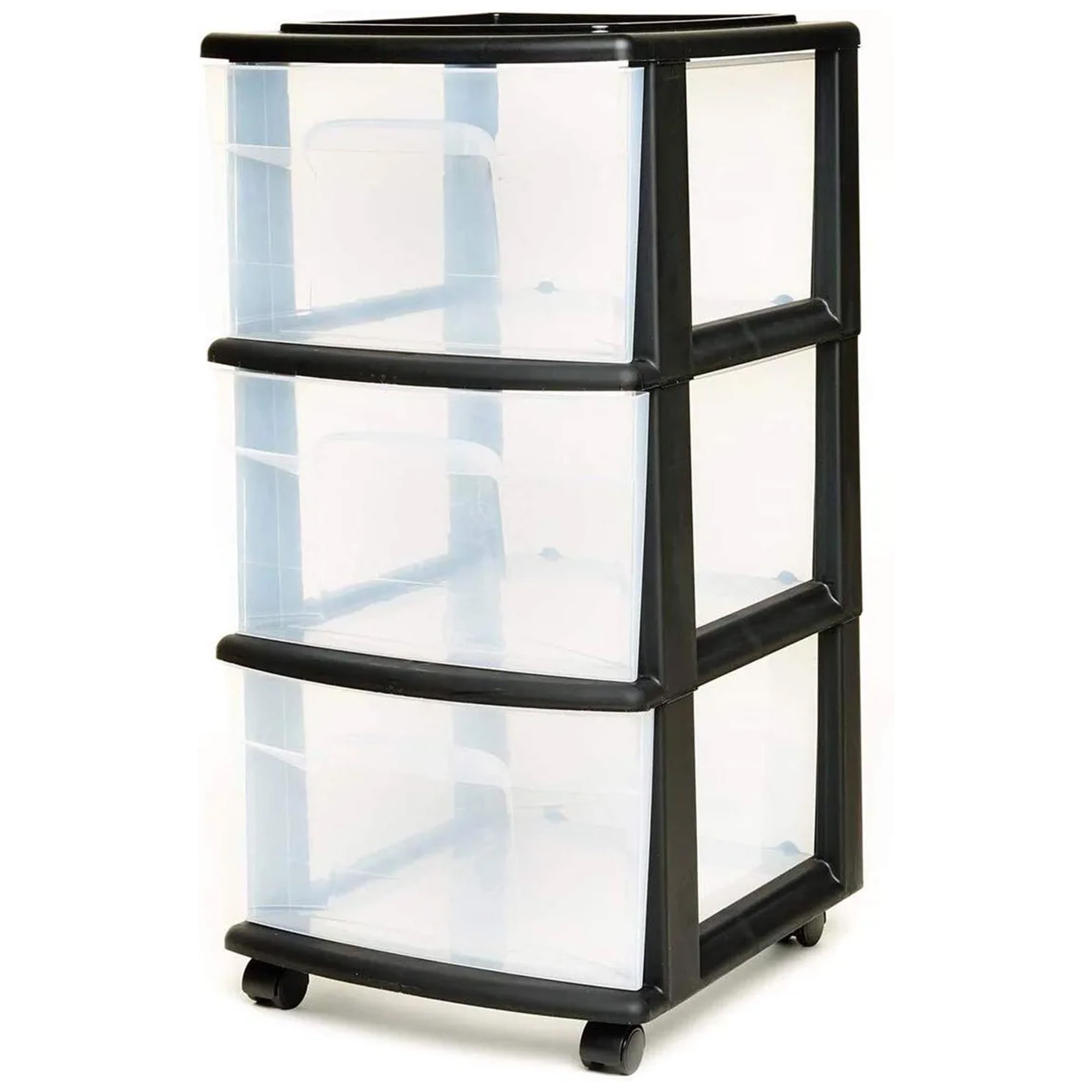 Open Box 3 Drawer Medium Home Storage Container, Clear Drawers & Black ...