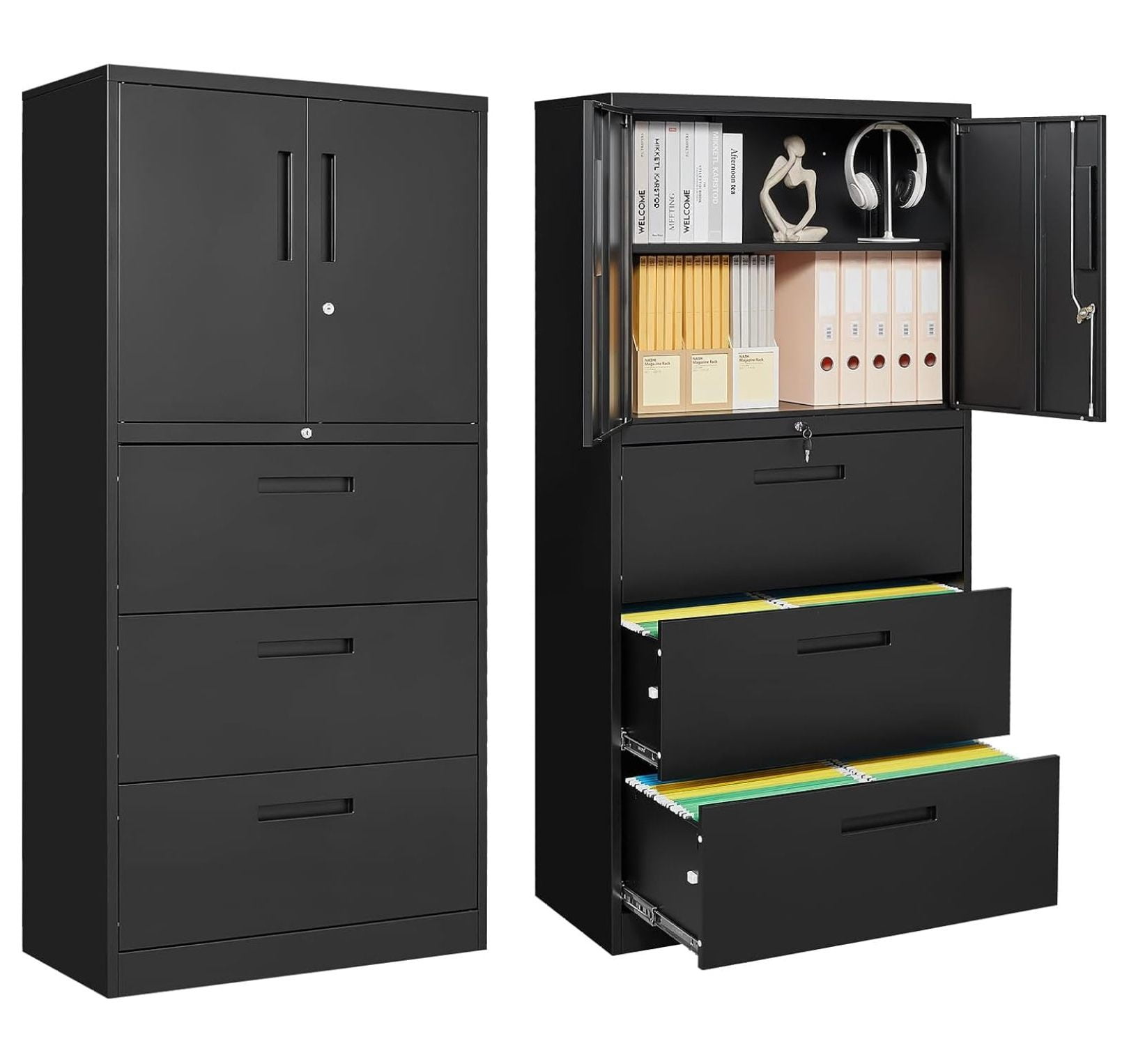 3-Drawer Metal File Cabinet, Lateral Vertical Filing Cabinets for Home Office, Locking File ...