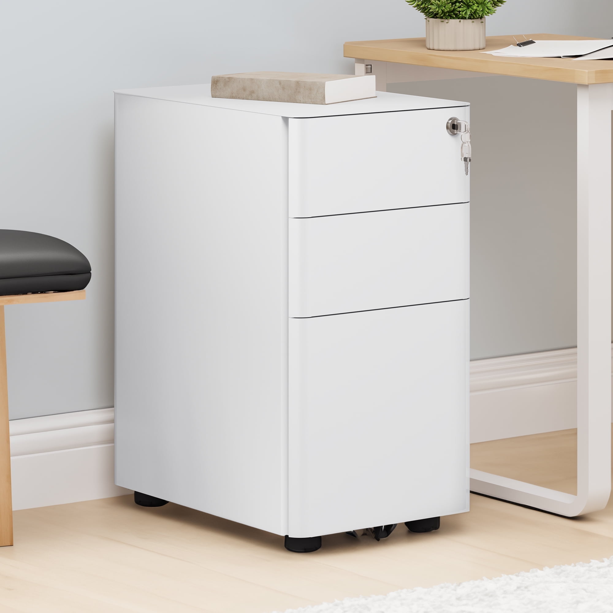 3-Drawer Metal File Cabinet | Pre-Assembled White Office Storage | Holds A4, Letter & Legal ...