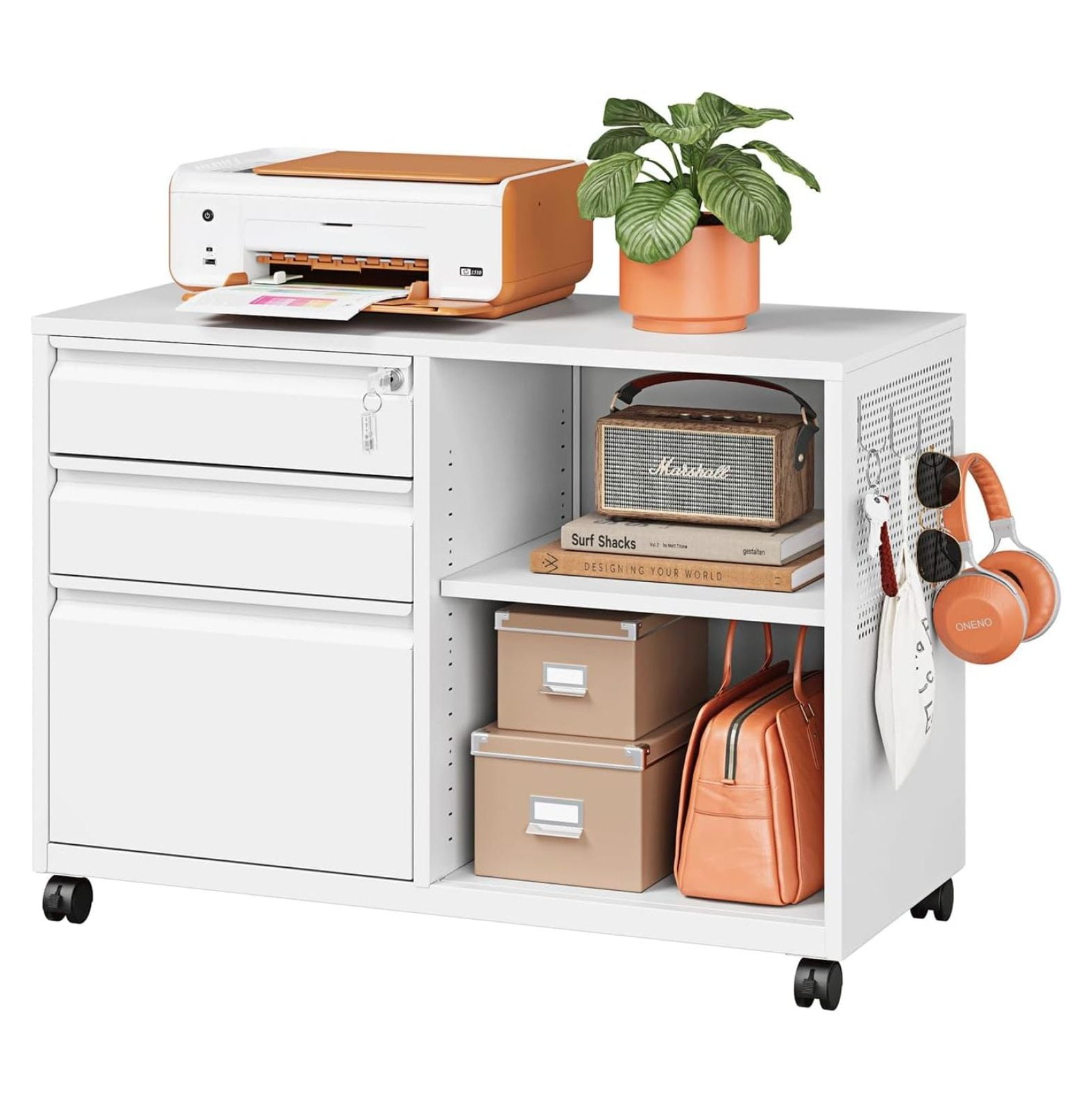 3 Drawer Metal File Cabinet with Lock,Mobile Lateral Filing Cabinet ...