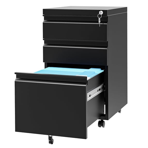 3-Drawer Metal Filing Cabinet with Lock, Office Filing Cabinet, Steel ...