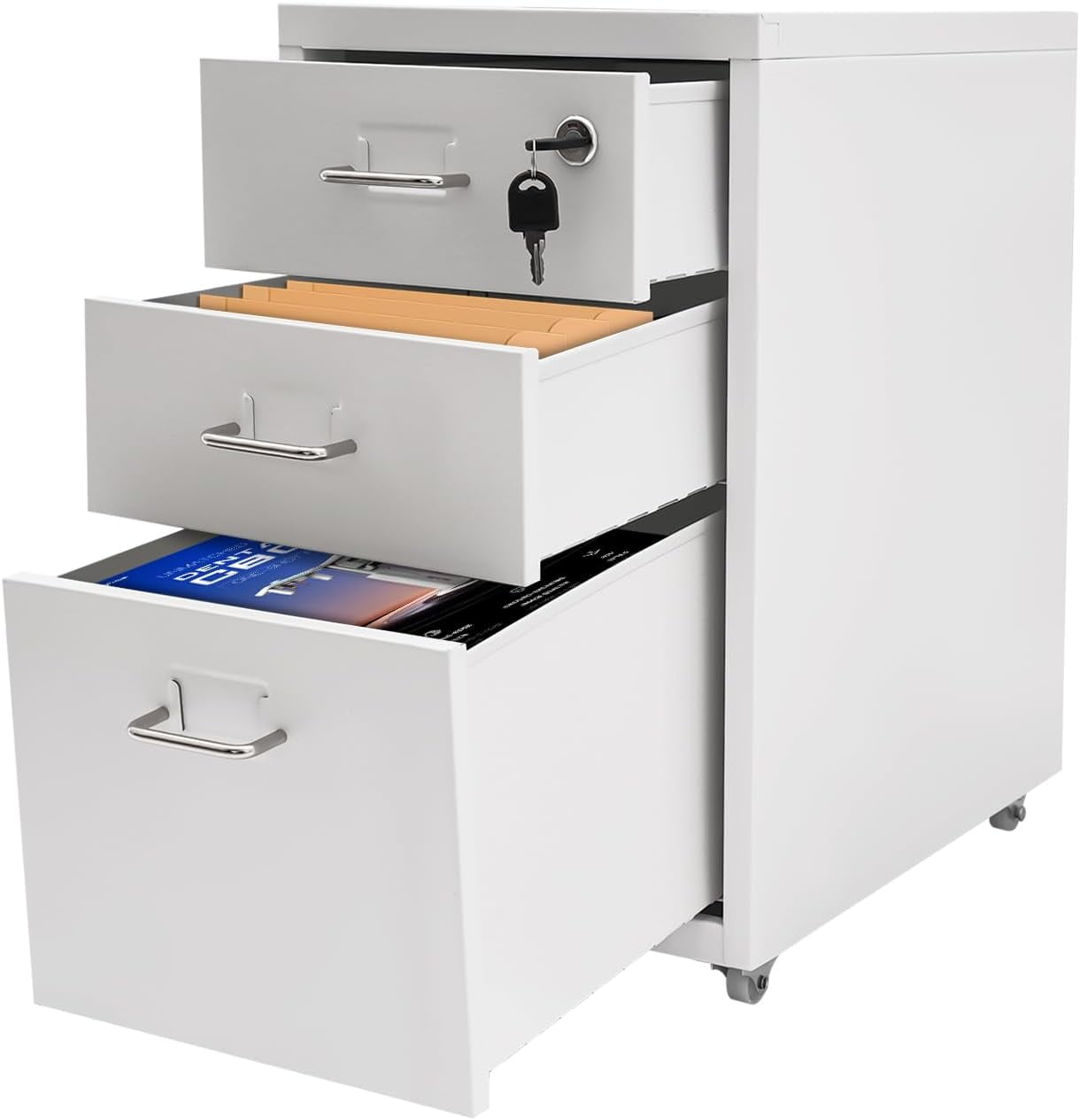 3 Drawer Metal Mobile File Cabinet with Lock, Under Desk Vertical ...
