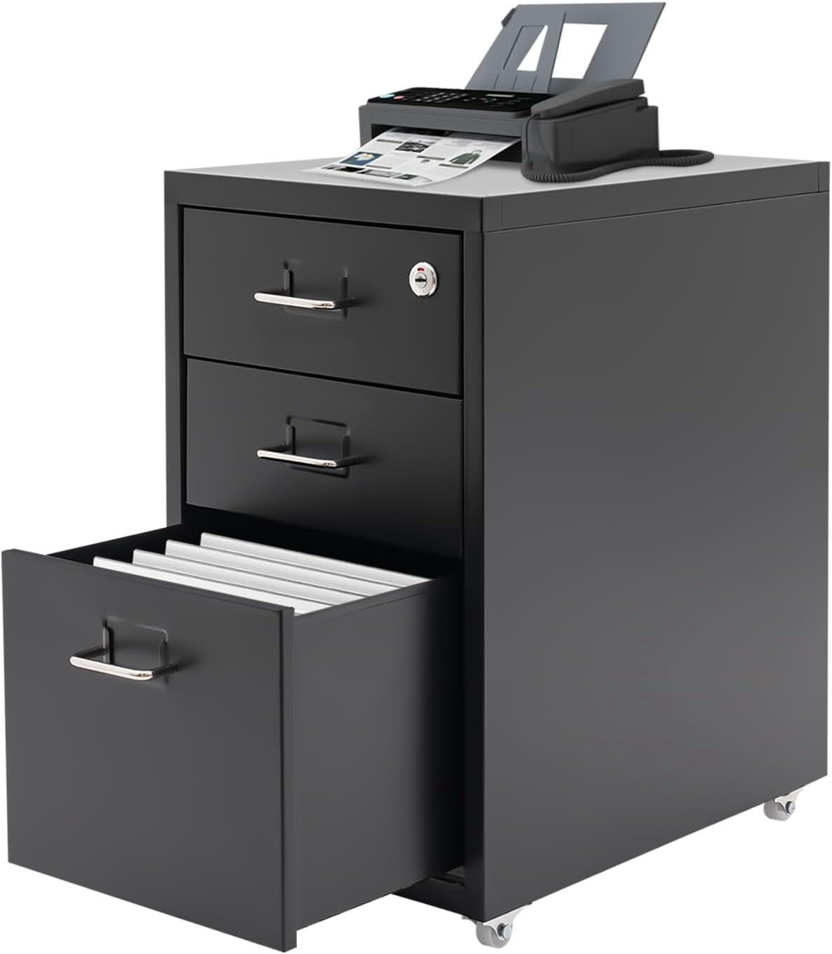 3 Drawer Metal Mobile File Cabinet with Lock, Under Desk Vertical ...
