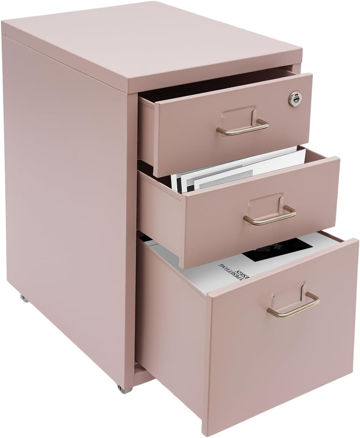 3 Drawer Metal Small Vertical File Cabinets with Lock & Wheels, Mobile ...