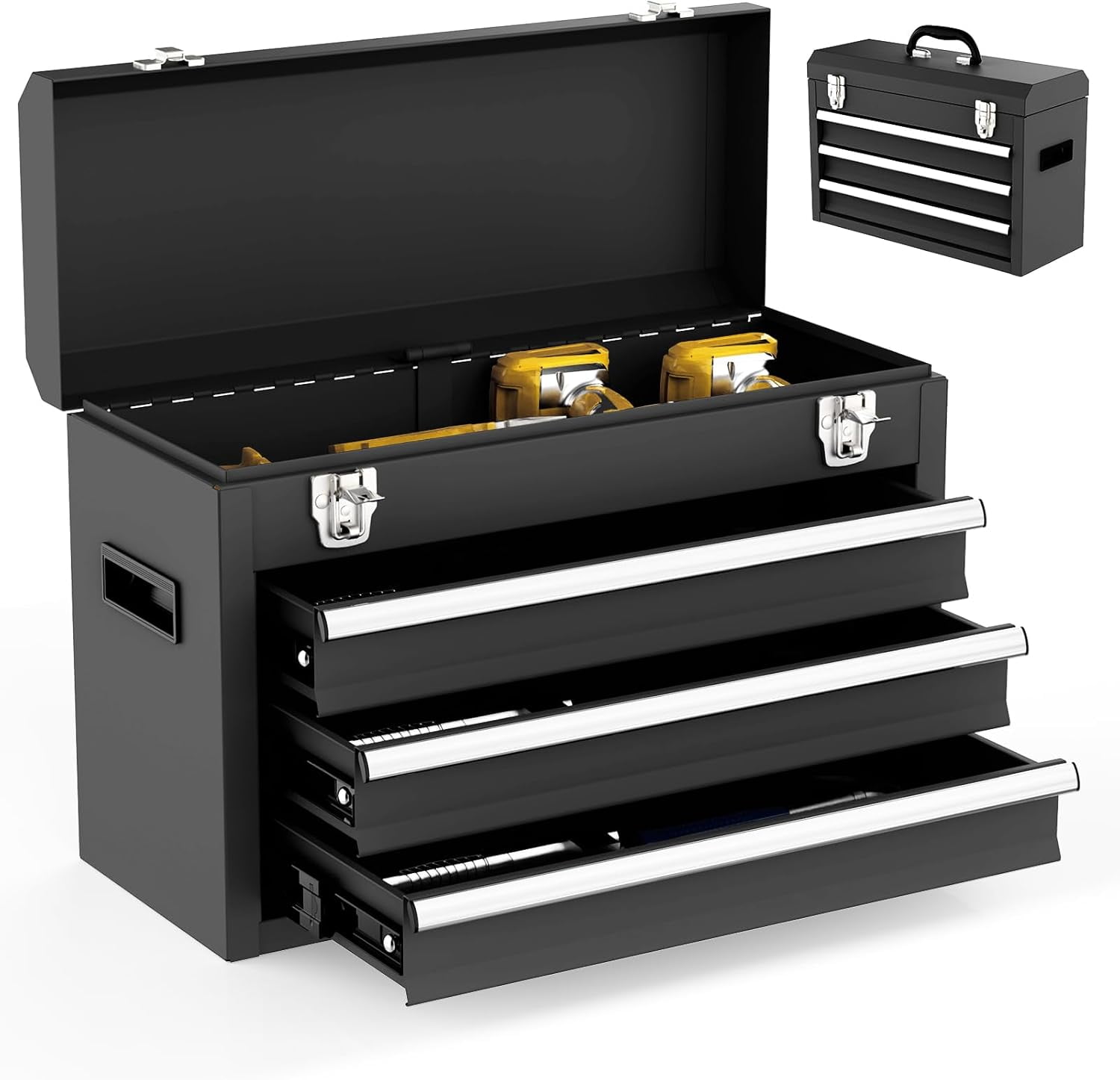 3 Drawer Metal Tool Box, Portable Metal Tool Box with EVC Liners and ...