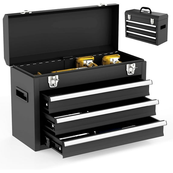 3 Drawer Metal Tool Box, Portable Metal Tool Box with EVC Liners and ...