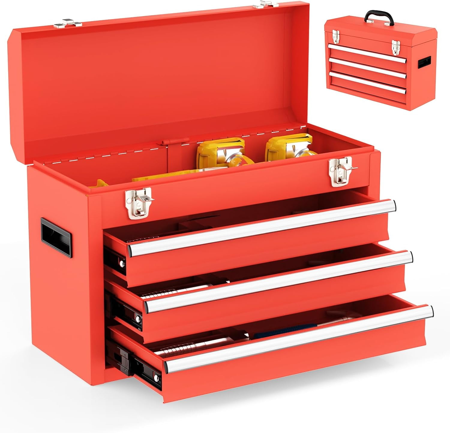 3 Drawer Metal Tool Box, Portable Metal Tool Box with EVC Liners and ...