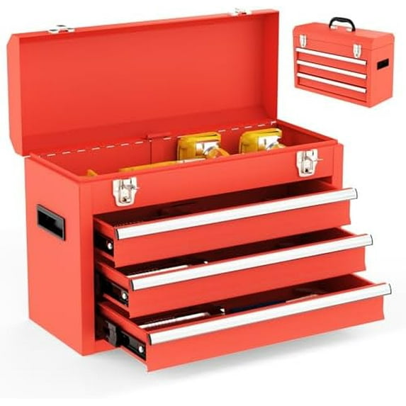 3 Drawer Metal Tool Box, Portable Metal Tool Box with EVC Liners and ...