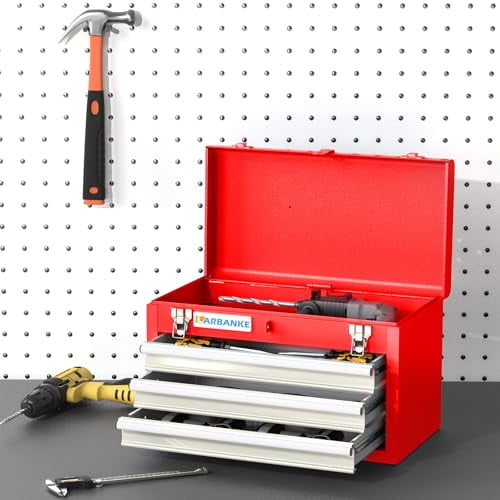 3-Drawer Metal Tool box with Secure Steel Lock,Portable Tool Box with ...