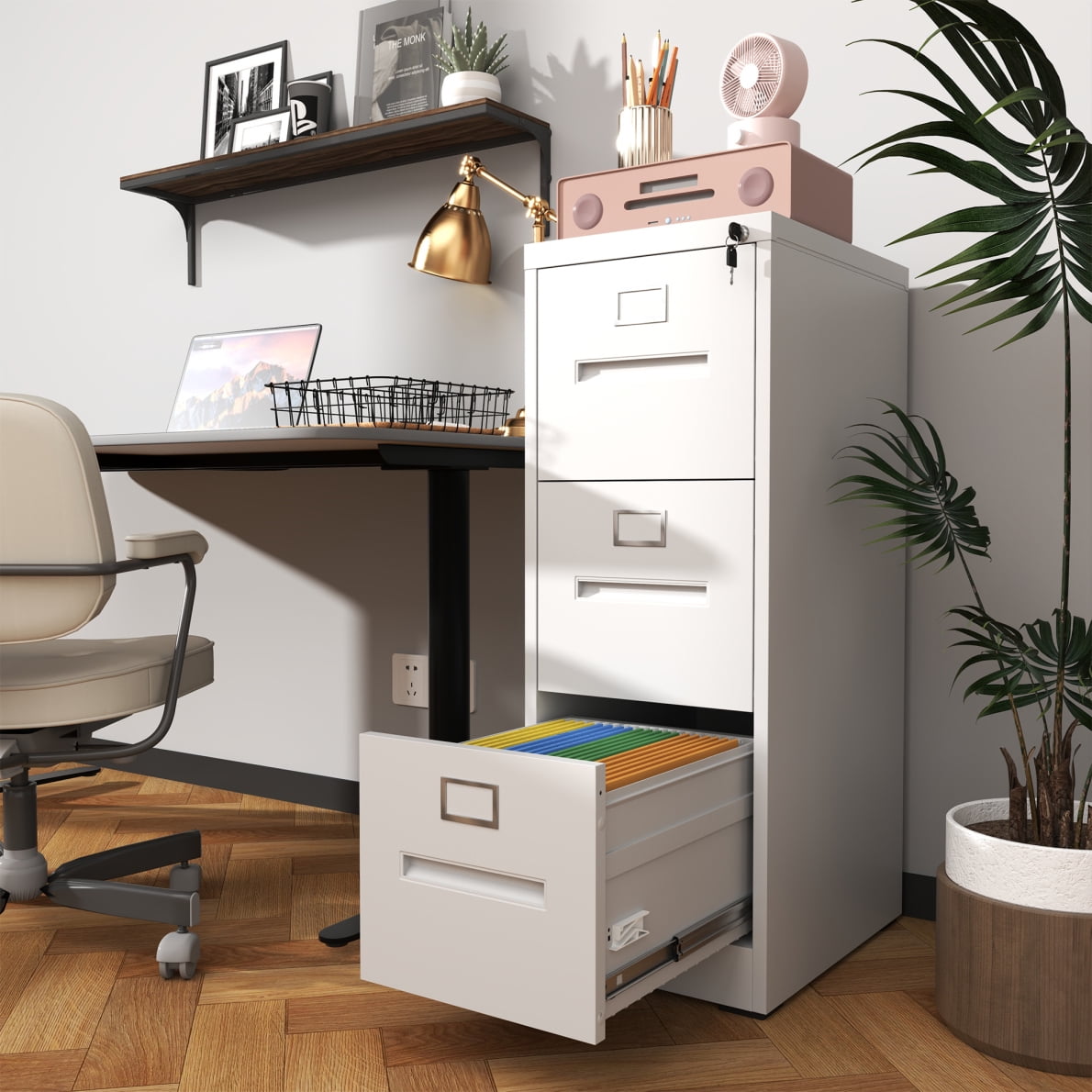 3 Drawer Metal Vertical File Cabinet , A4 Legal/Letter Size Narrow File ...