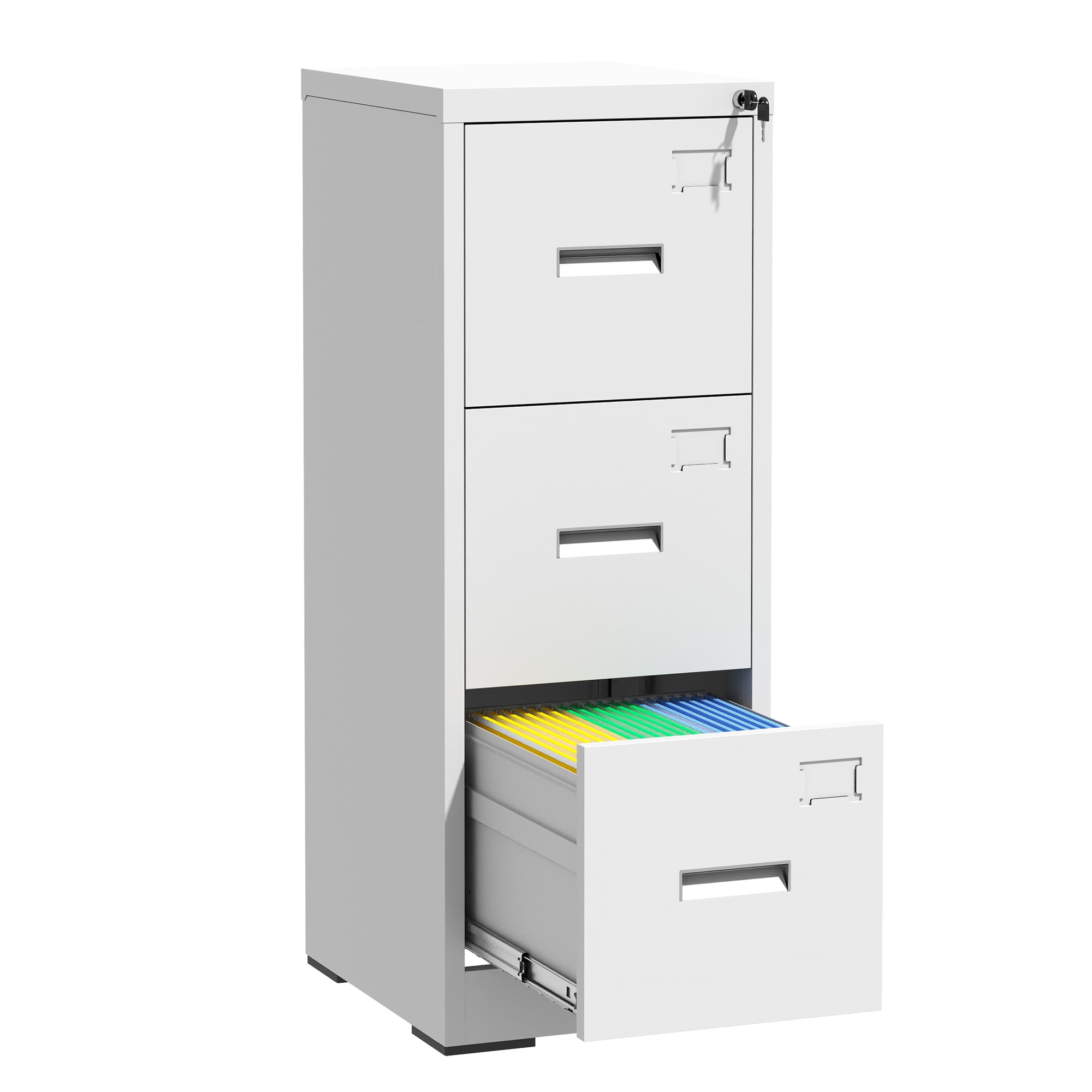 3 Drawer Metal Vertical File Cabinet with Lock and Card Slot Office ...