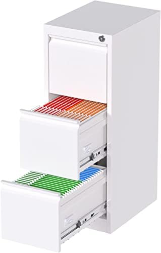 3 Drawer Metal Vertical File Cabinet with Lock, Narrow Filing Cabinet ...