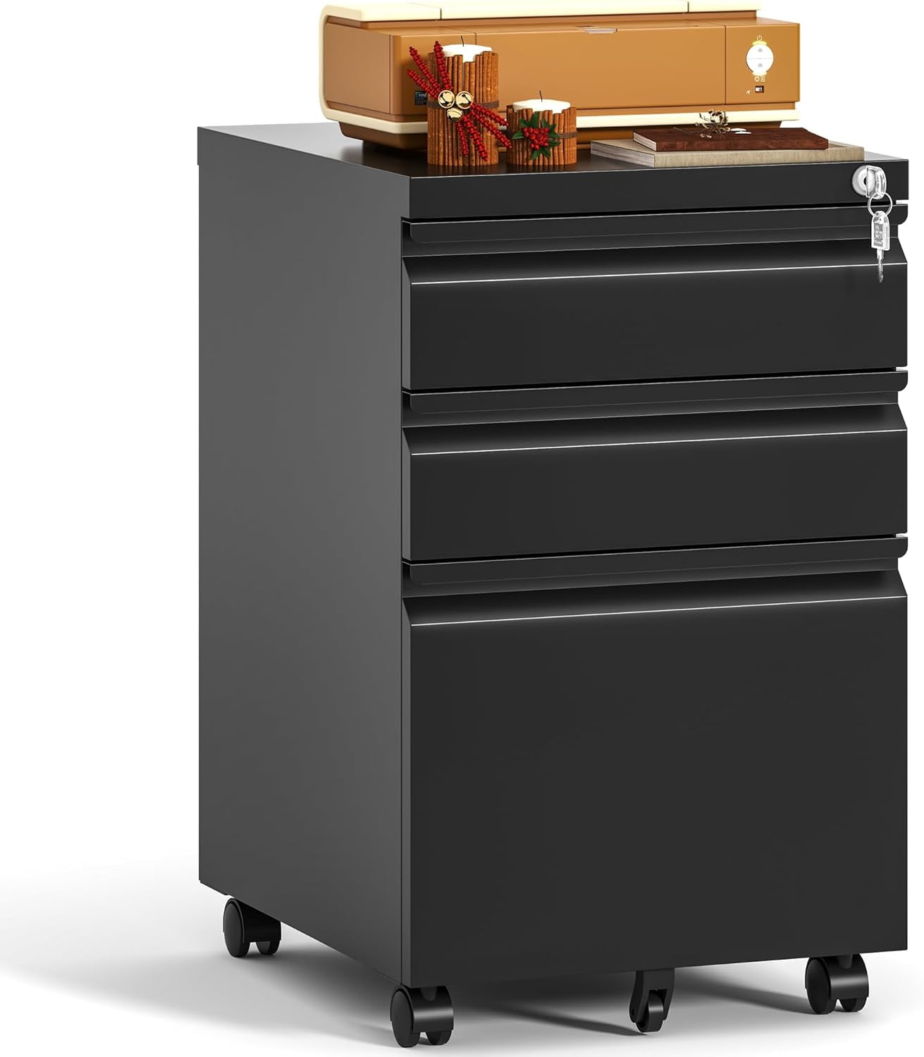 3 Drawer Mobile File Cabinet, Under Desk File Cabinet,Metal Filing ...