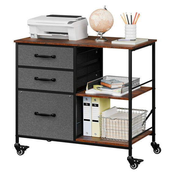 3 Drawer Mobile File Cabinet Lateral Filing Cabinet Printer Stand Dark ...