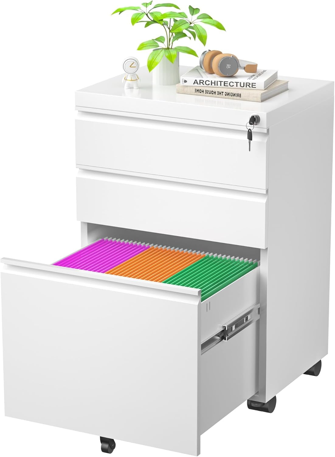 3 Drawer Mobile File Cabinet with Lock Fully Assembled Rolling File ...