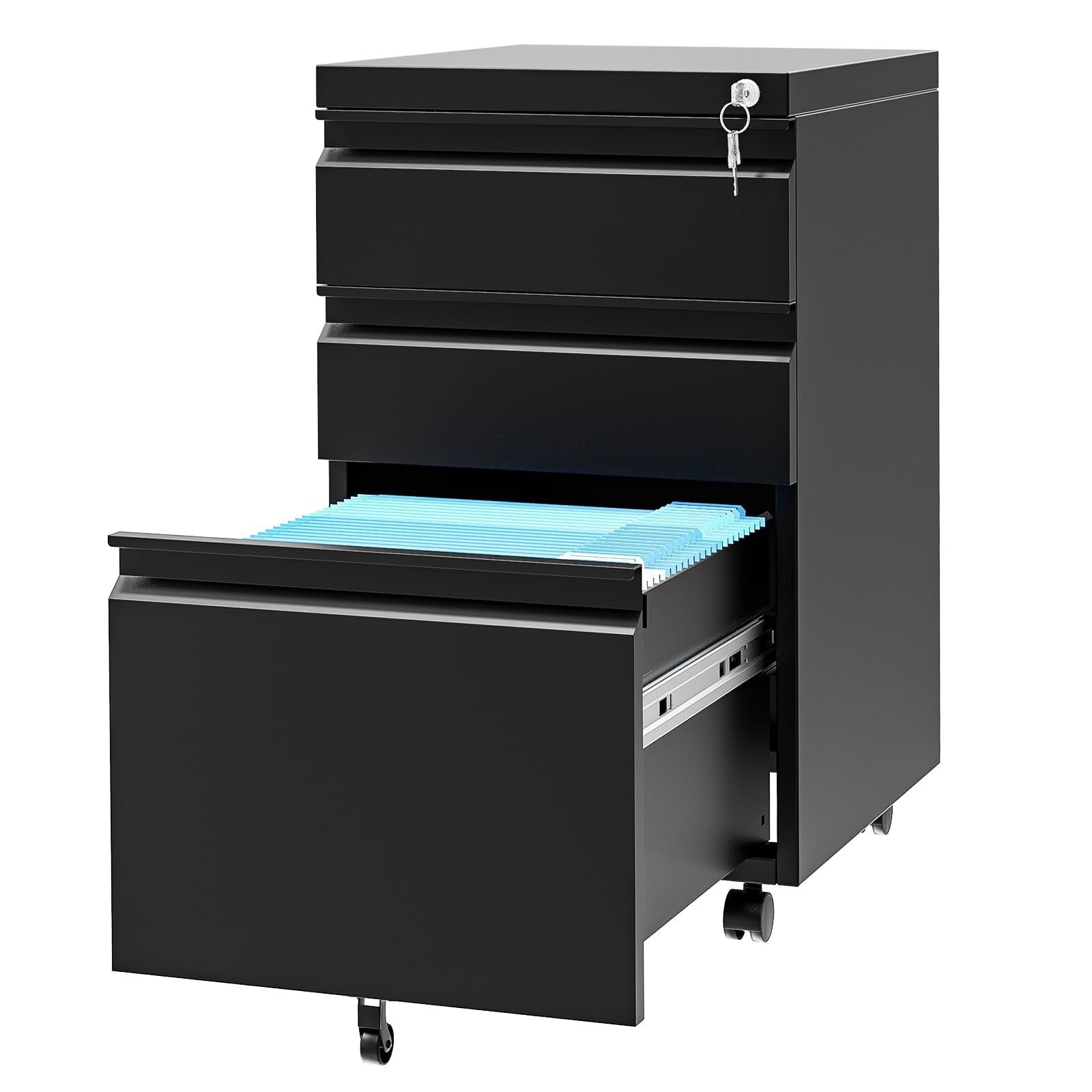 3-Drawer Mobile File Cabinet with Lock, Metal Filing Cabinet on Wheels ...