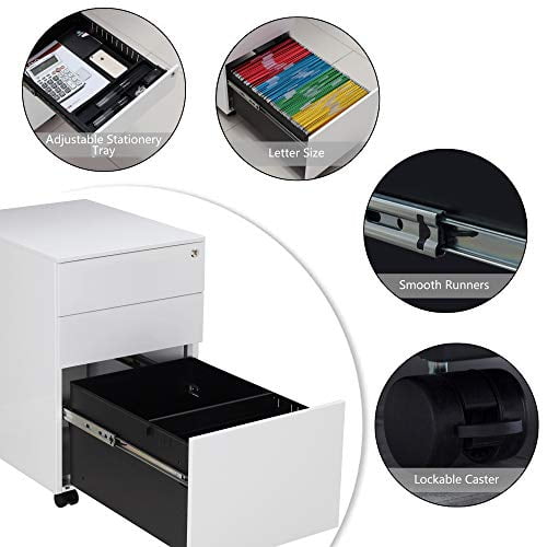 3-Drawer Mobile File Cabinet with Lock,Mobile File Cabinet for Home ...
