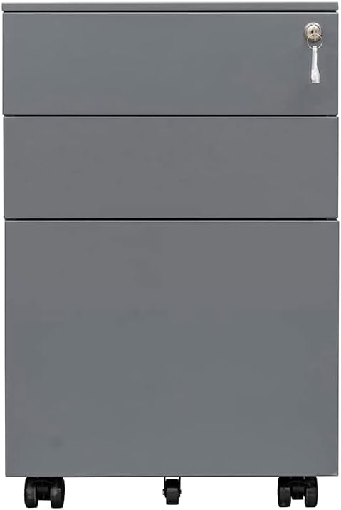 3-Drawer Mobile File Cabinet with Lock, Office Storage Filing Cabinet ...