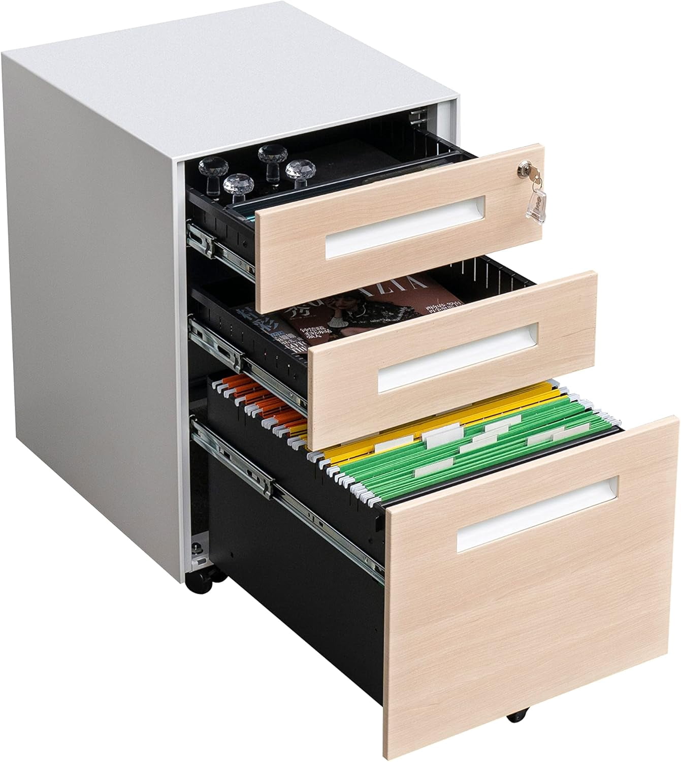 3-Drawer Mobile File Cabinet with Lock, Office Storage Filing Cabinet ...