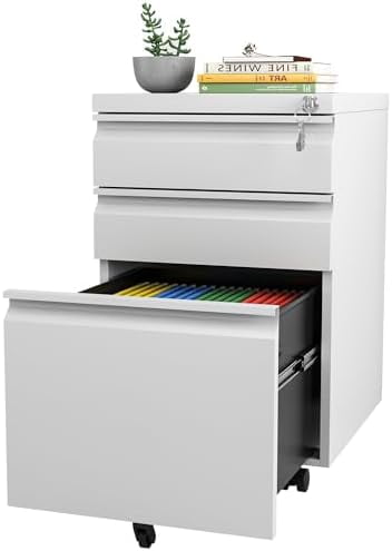 3 Drawer Mobile File Cabinet with Lock, Rolling Metal Filing Cabinet ...
