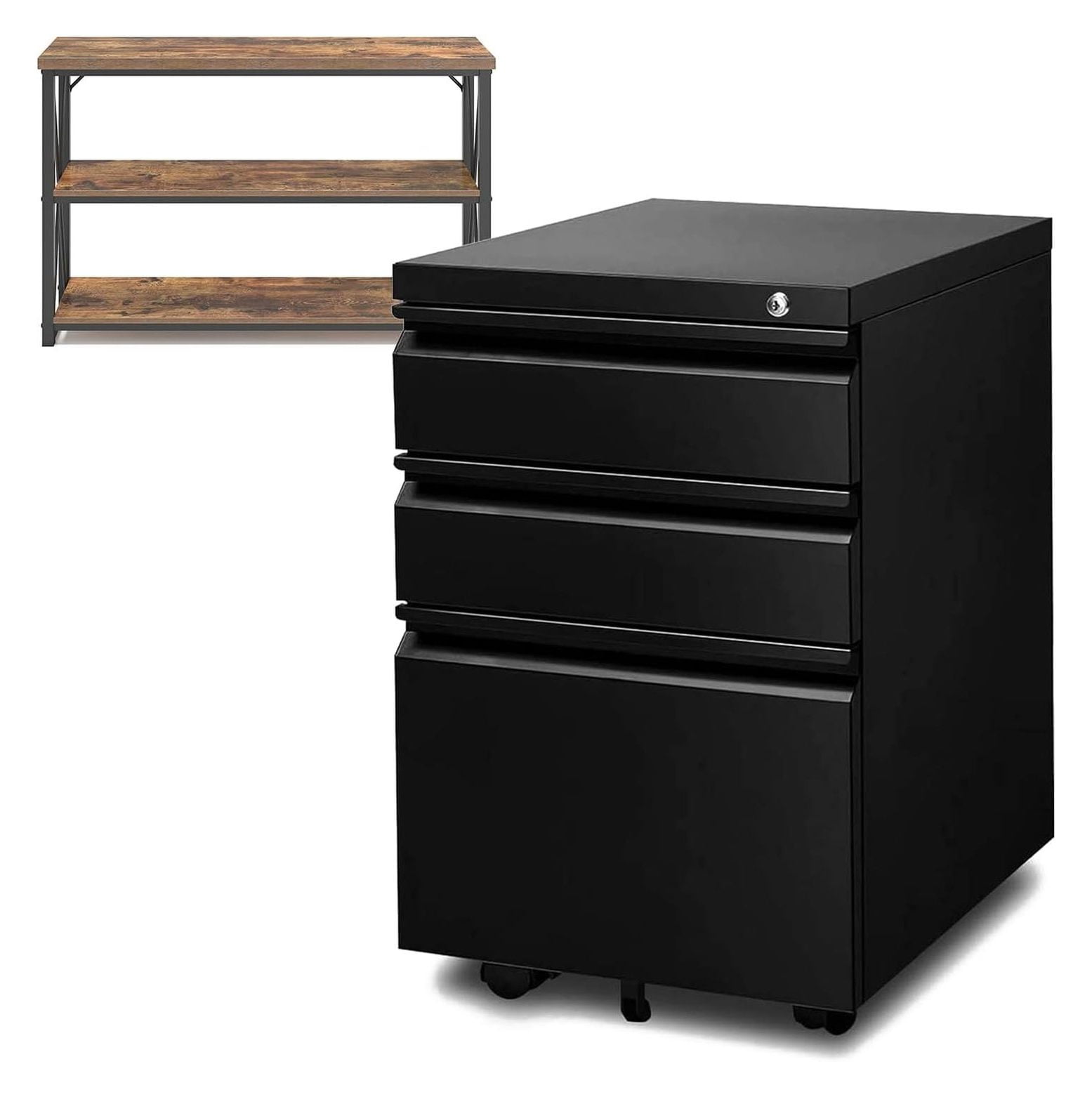 3-Drawer Mobile File Cabinet with Lock, Rolling Office File Cabinet ...