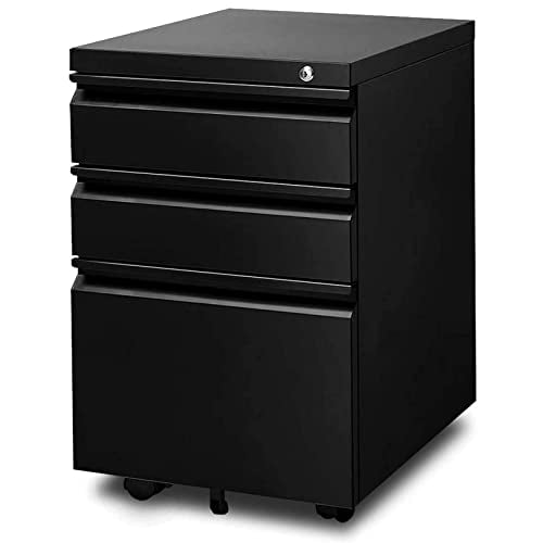 3-Drawer Mobile File Cabinet with Lock, Rolling Office File Cabinet ...