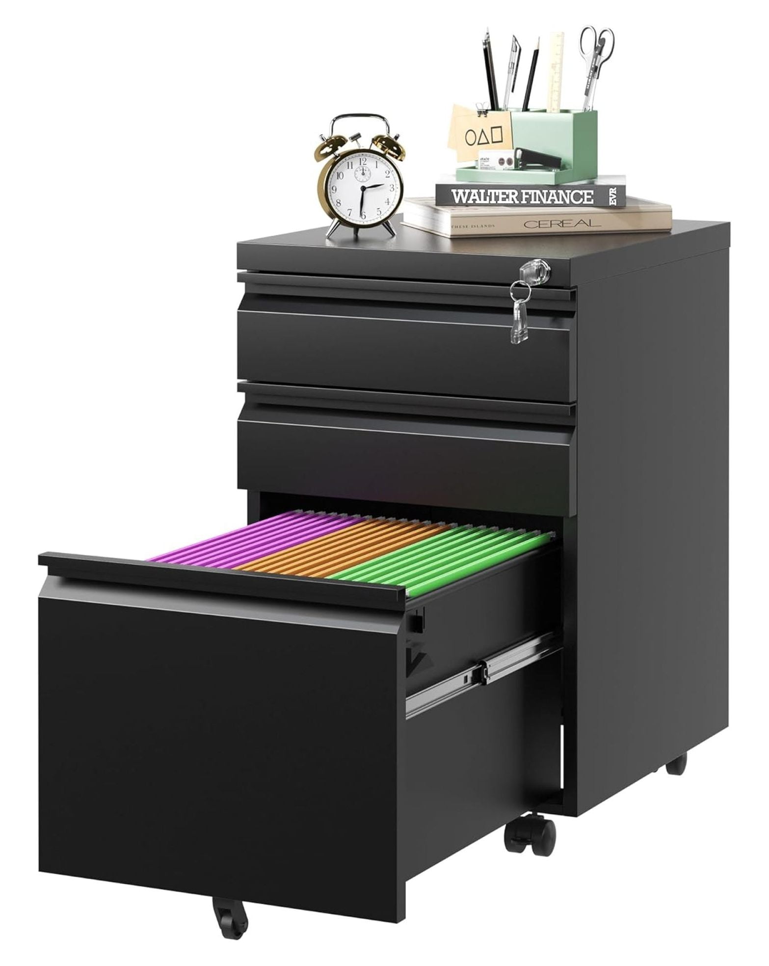 3 Drawer Mobile File Cabinet with Lock,Small Rolling Metal Office ...