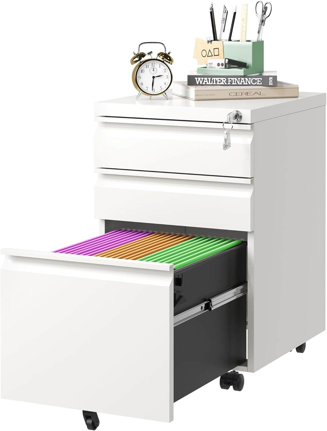 3 Drawer Mobile File Cabinet with Lock,Small Rolling Metal Office ...