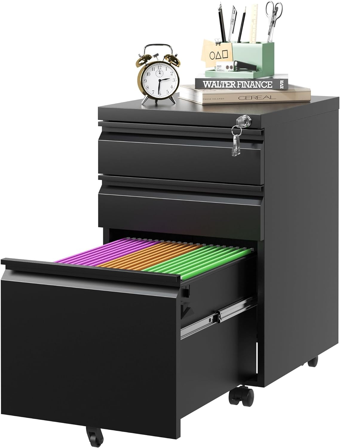 3 Drawer Mobile File Cabinet with Lock,Small Rolling Metal Office ...