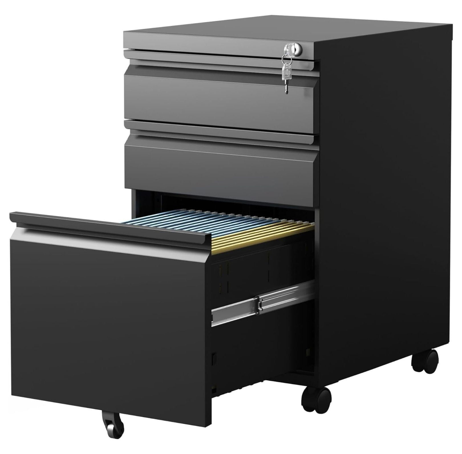 3 Drawer Mobile File Cabinet with Lock Under Desk Metal Filing Cabinet ...