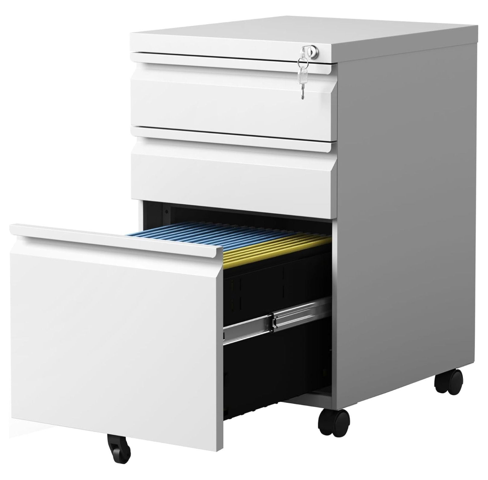 3 Drawer Mobile File Cabinet with Lock Under Desk Metal Filing Cabinet ...