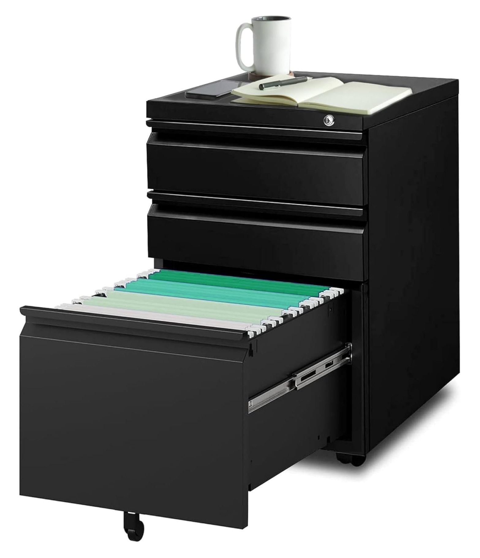 3 Drawer Mobile File Cabinet with Lock and Wheel,Anti-tilt Design Metal ...