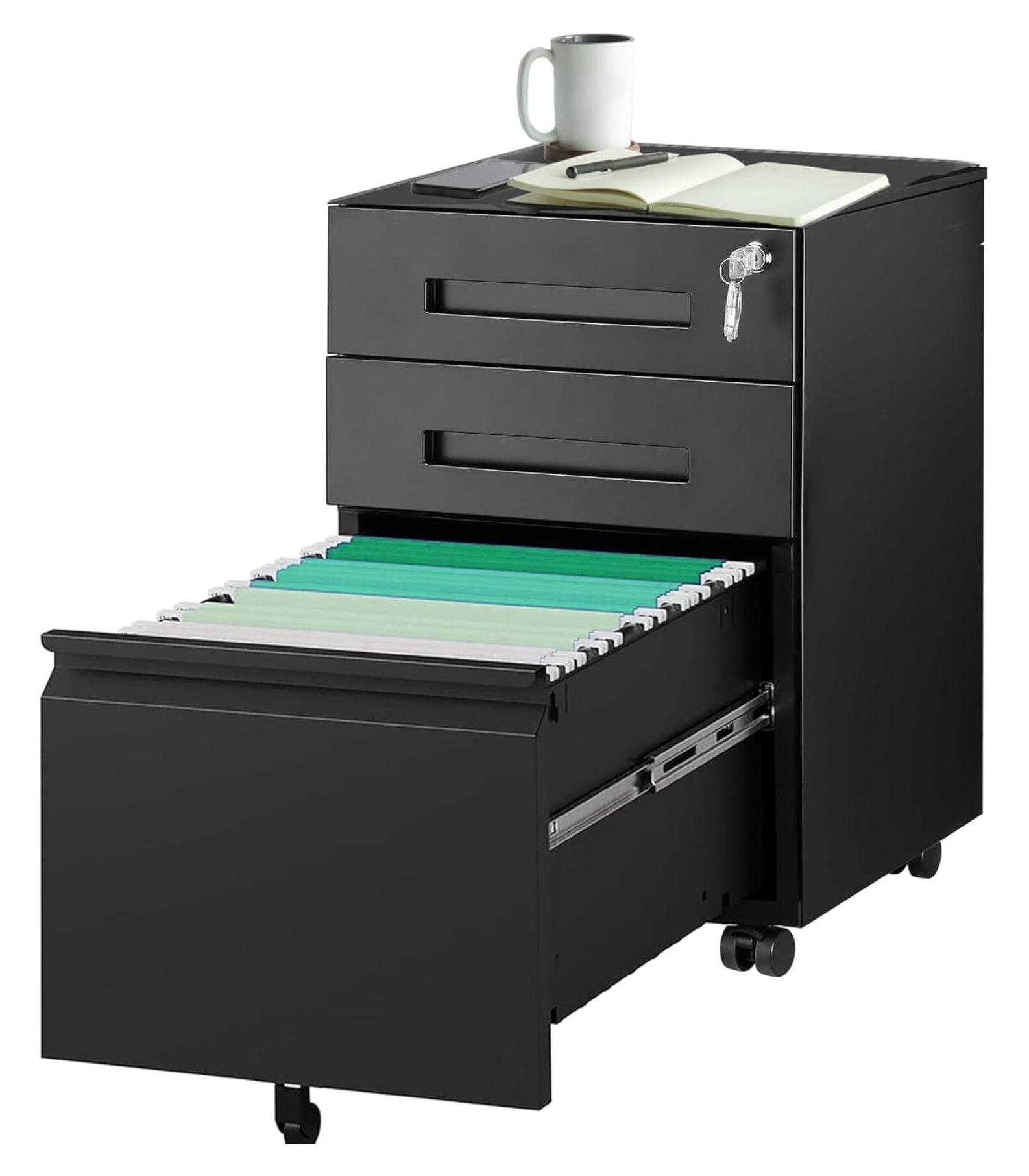 3 Drawer Mobile File Cabinet with Lock & Wheel, Under Desk Rolling ...