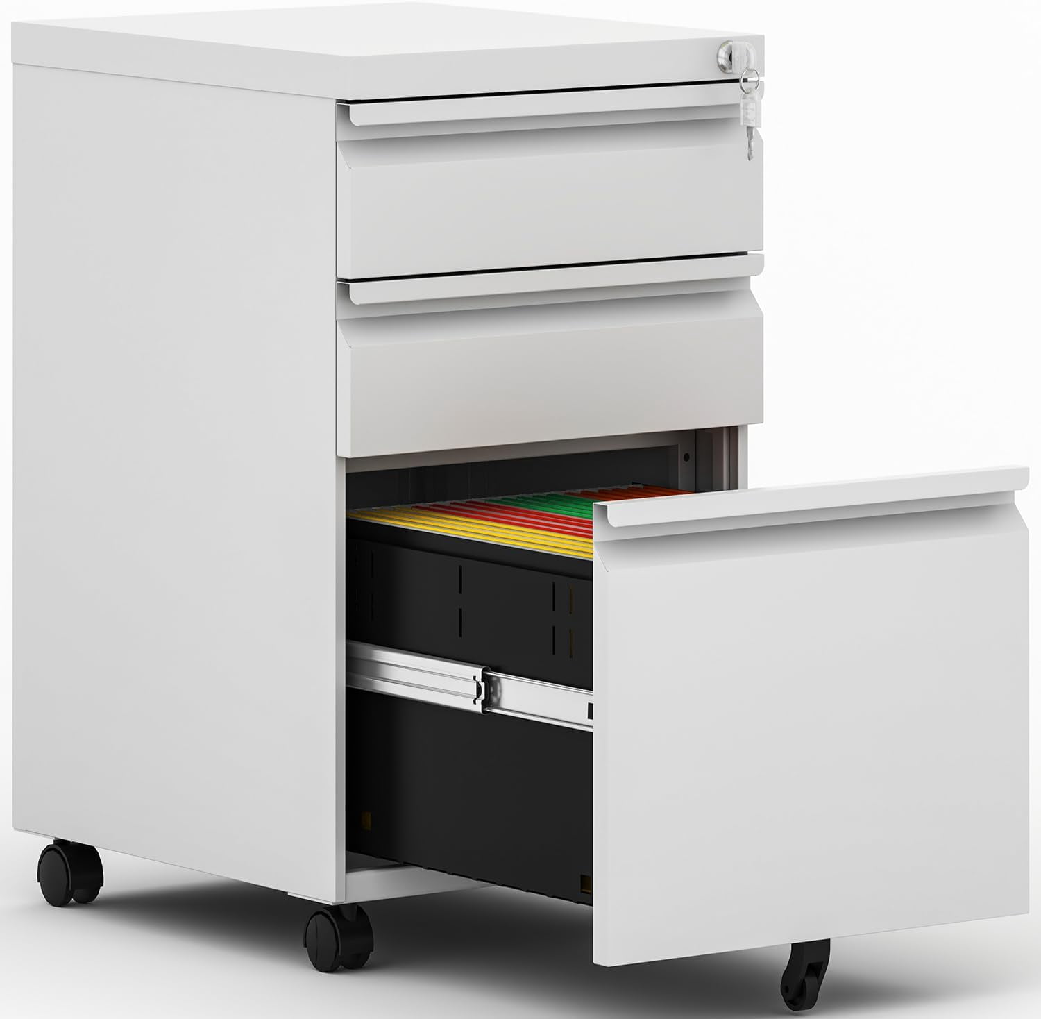 3 Drawer Mobile File Cabinet, Metal Under Desk Filing Cabinet with Lock ...
